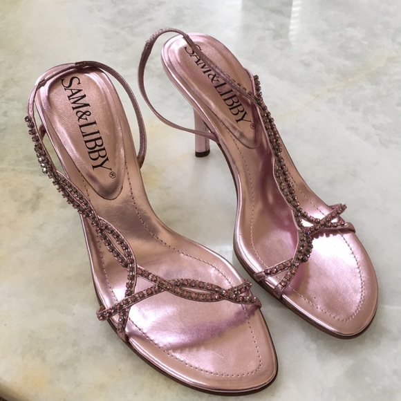 Sam & Libby | Shoes | Rosy Metallic Slingback Heels Wrhinestones | Poshmark